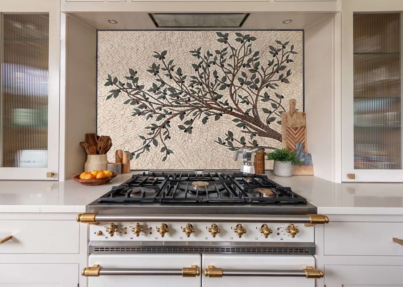 Kitchen Backsplash | Olive Tree Branches & Leaves Marble Mosaic Tile