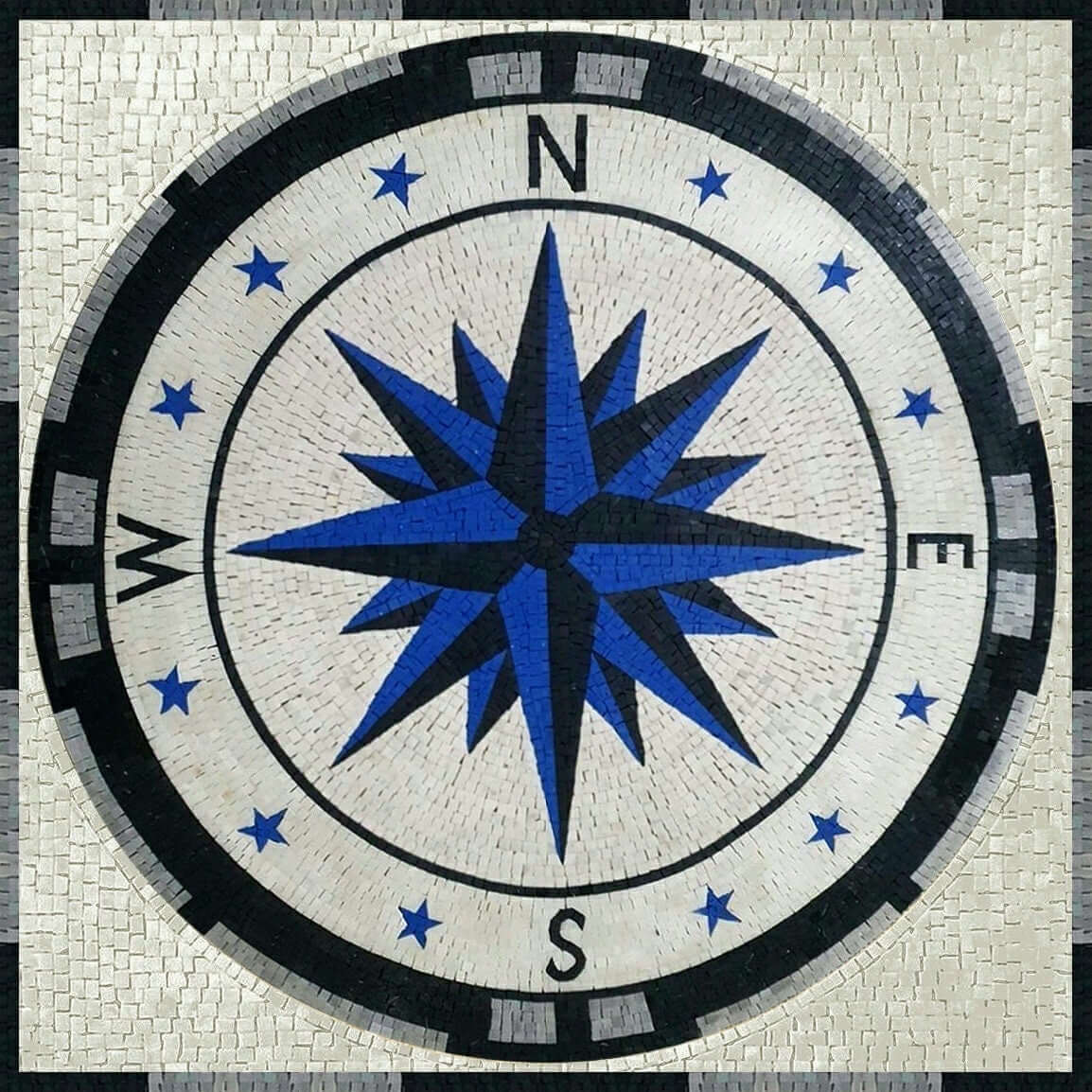 Compass Rose Floor Mosaic | Nautical Marble Design